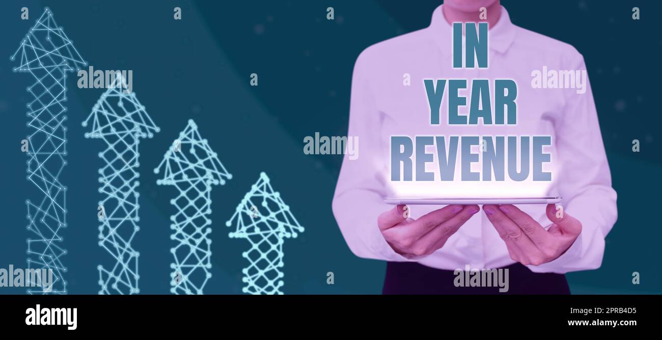 Conceptual caption In Year Revenue. Business showcase Annual business ...