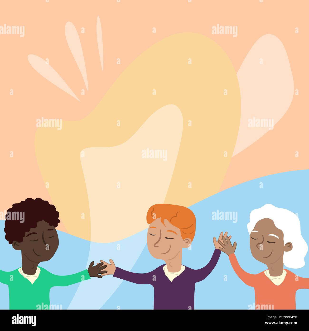 Three Standing People Drawing Holding Hands Showing Team Support And ...