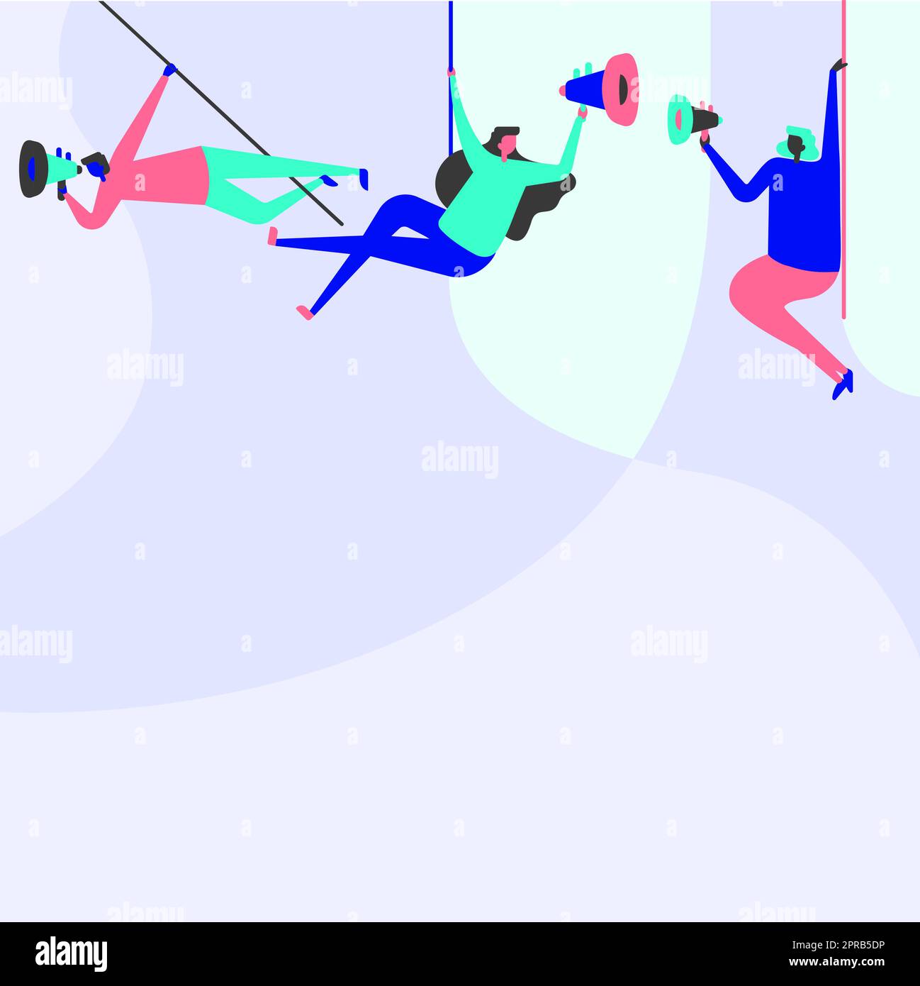 Illustration Of People Hanging At The Ceiling With Megaphones Making ...