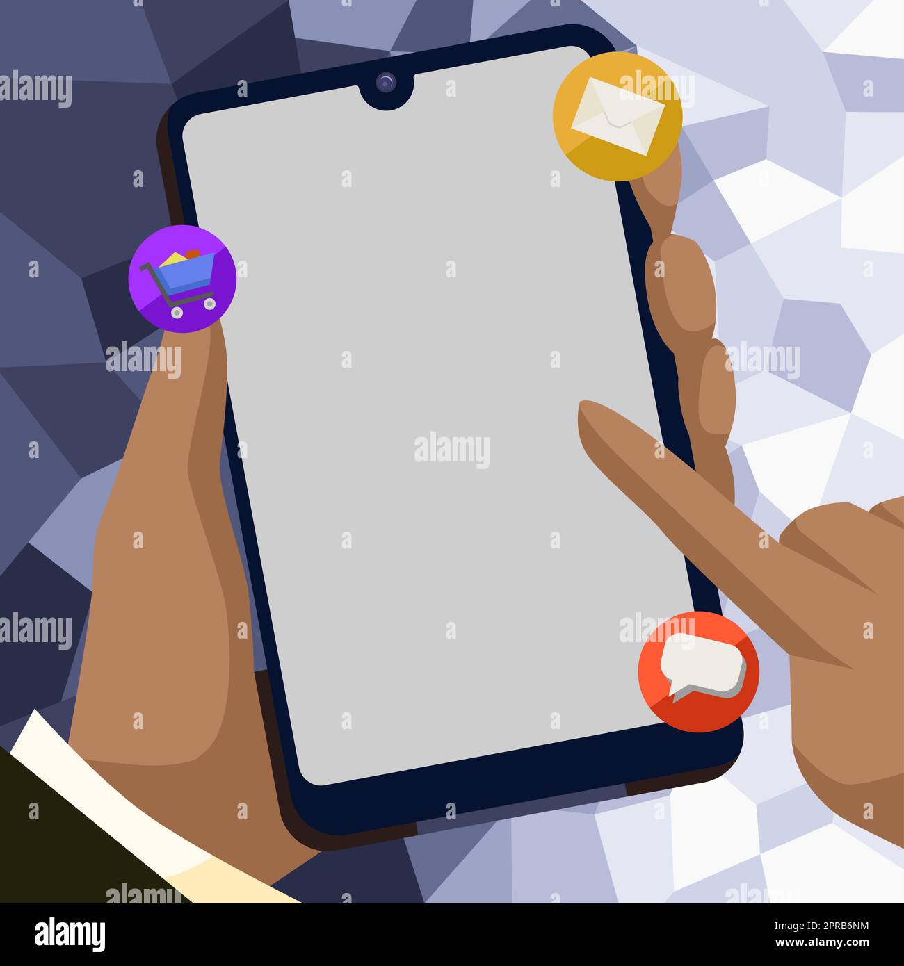Businessman Holding Mobile Phone With Important Messages And Pointing ...