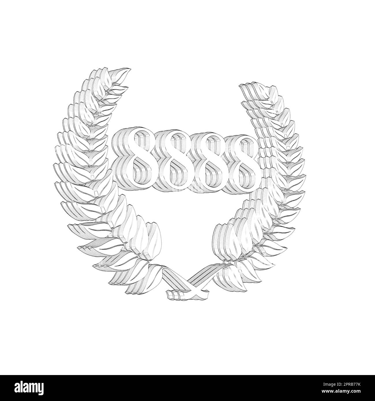Number 8888 with laurel wreath or honor wreath as a 3D-illustration, 3D ...