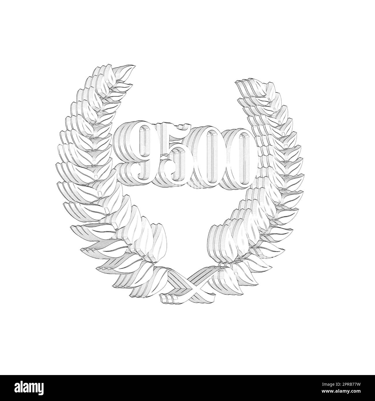 Number 9500 with laurel wreath or honor wreath as a 3D-illustration, 3D ...