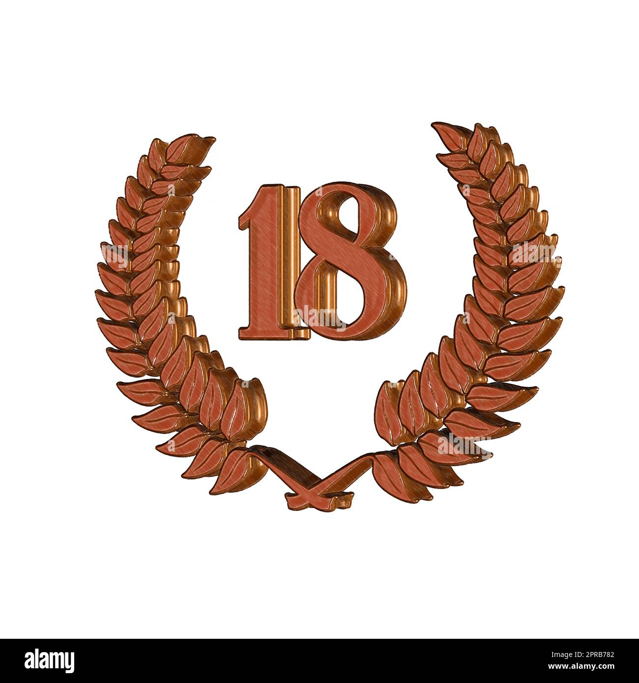 Number 18 with laurel wreath or honor wreath as a 3D-illustration, 3D ...