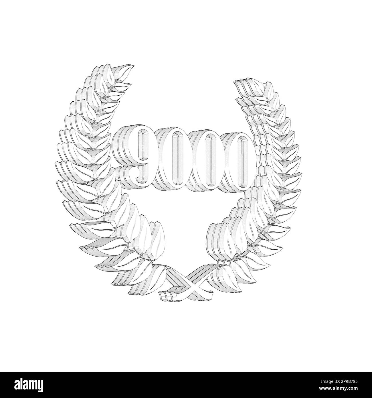 Number 9000 with laurel wreath or honor wreath as a 3D-illustration, 3D ...