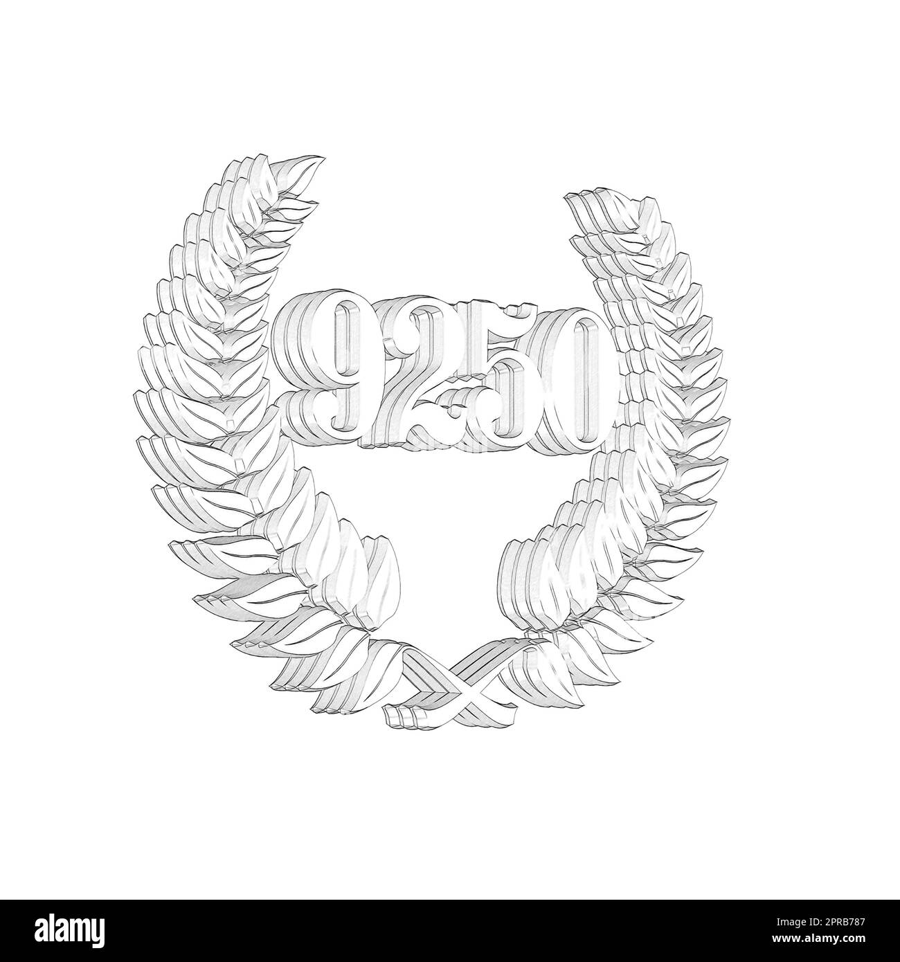 Number 9250 with laurel wreath or honor wreath as a 3D-illustration, 3D ...