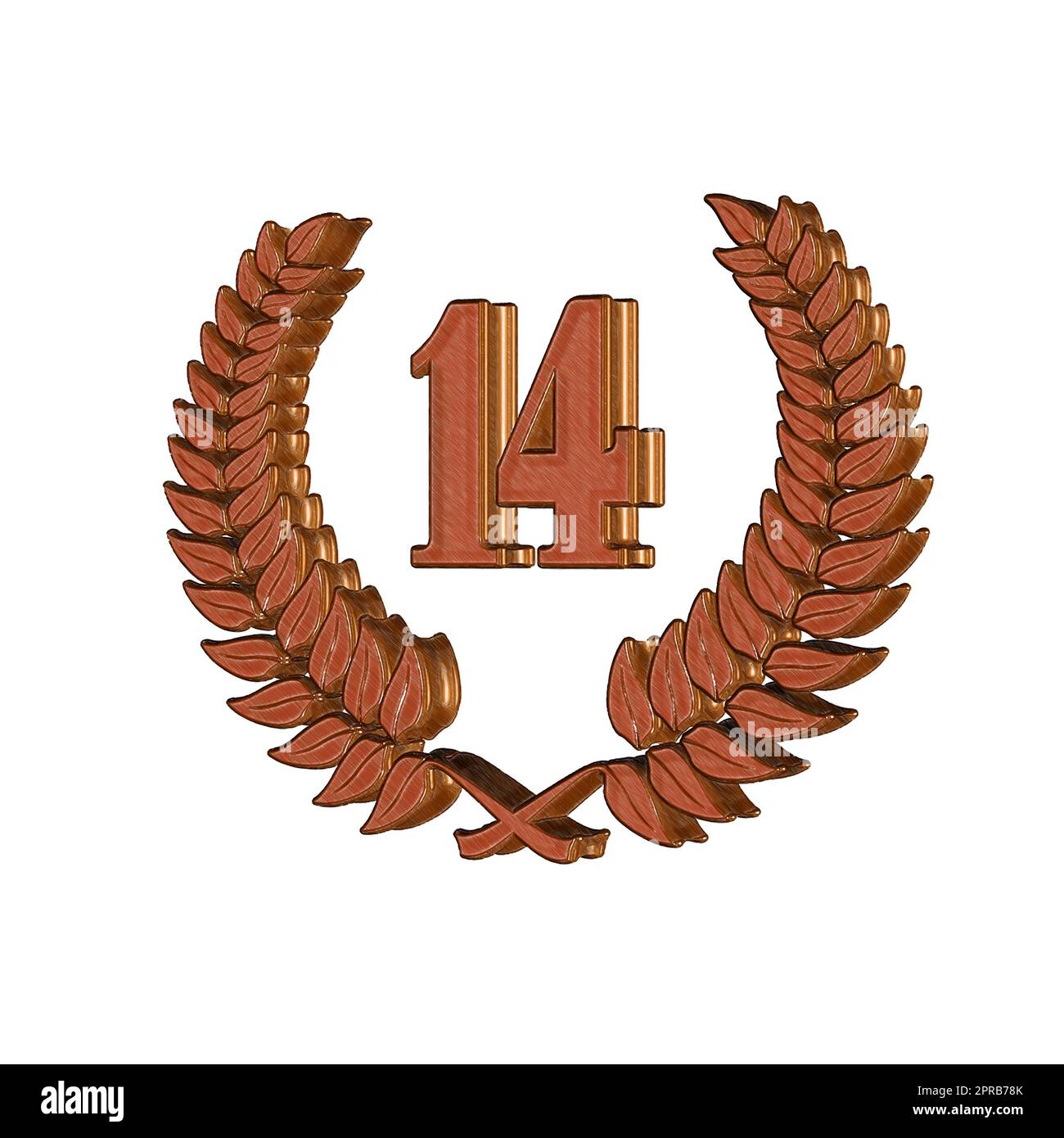 Number 14 with laurel wreath or honor wreath as a 3D-illustration, 3D ...