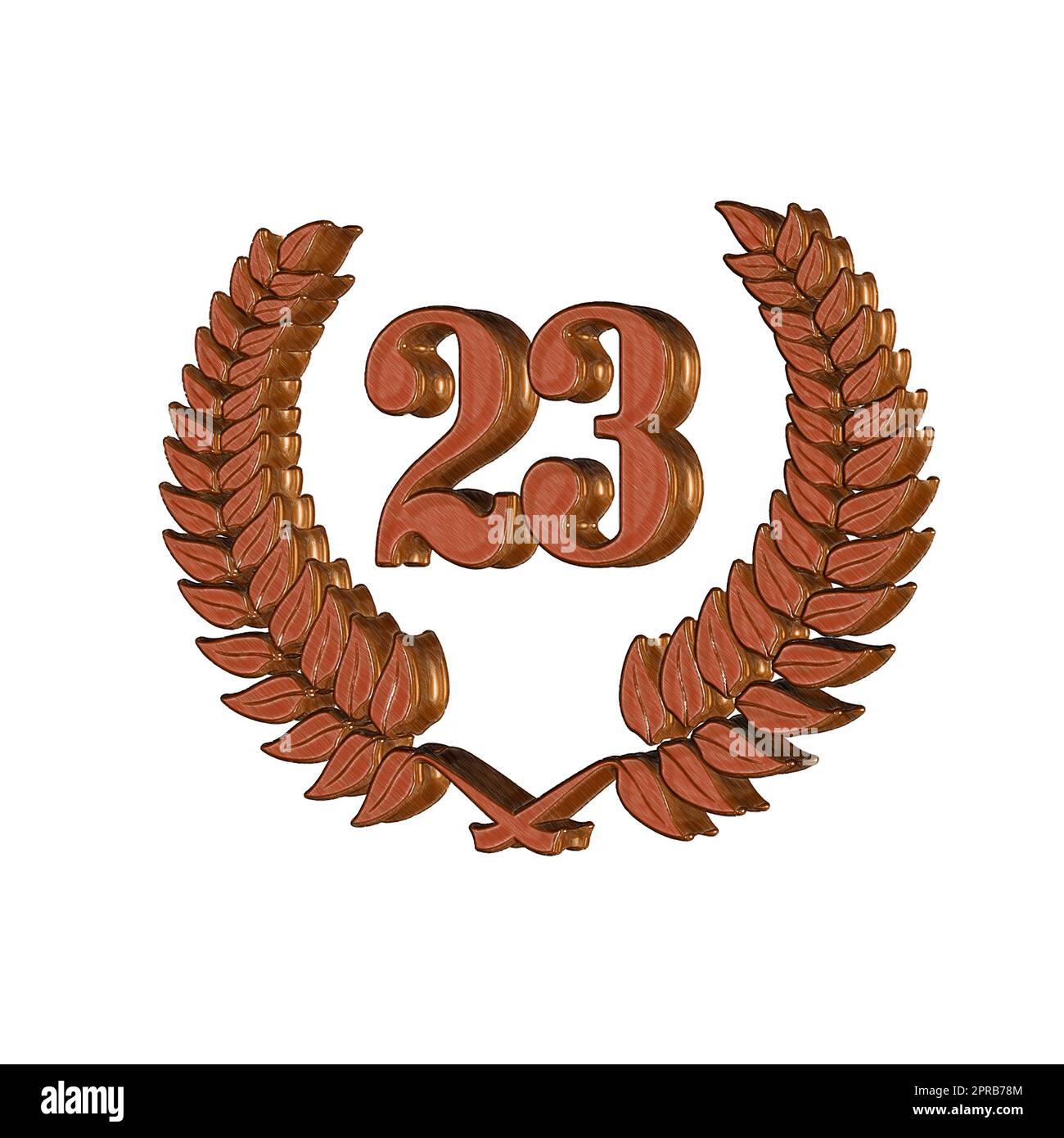 Number 23 with laurel wreath or honor wreath as a 3D-illustration, 3D ...