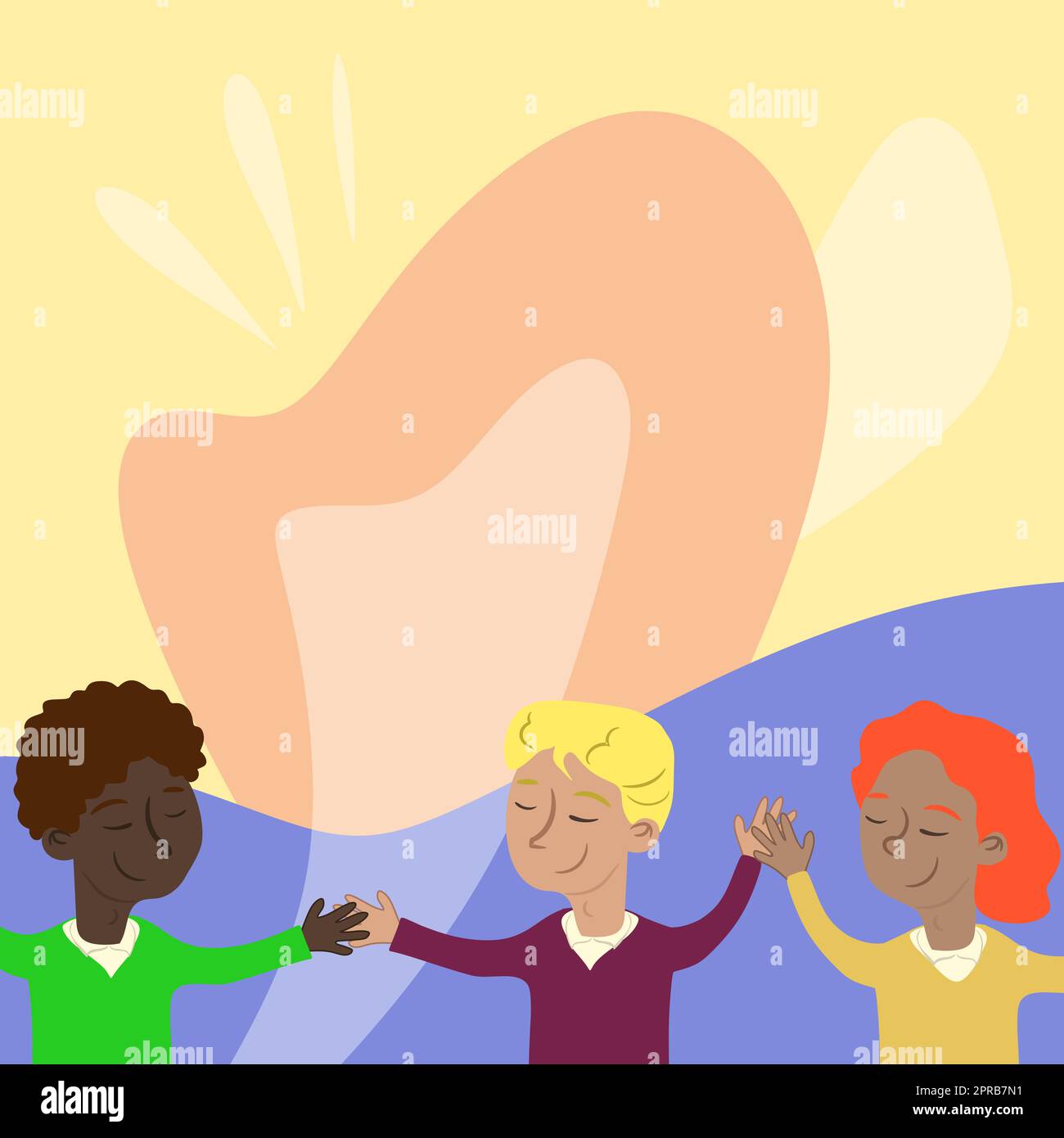 Three Standing People Drawing Holding Hands Showing Team Support And ...