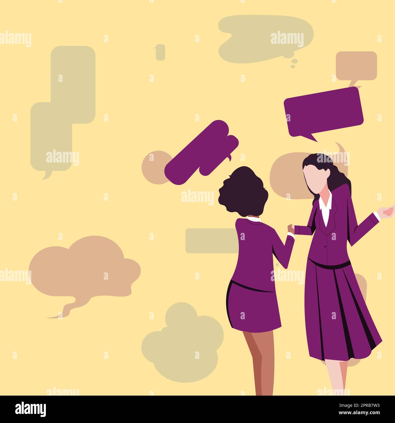 Two Colleagues Standing Sharing Thoughts Together With Speech Bubbles ...