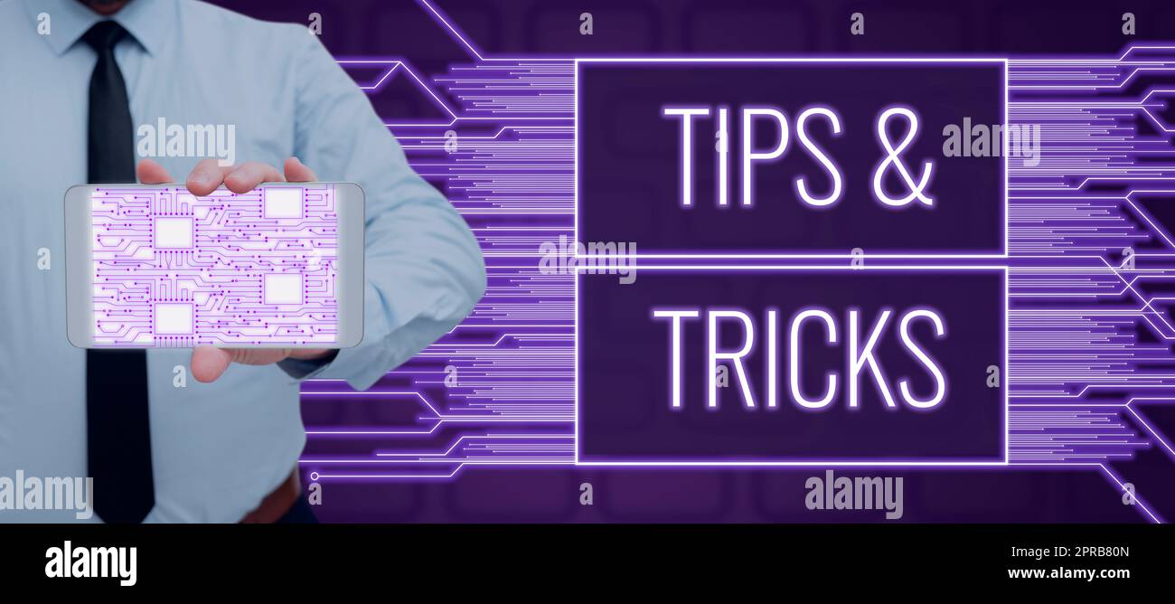 Handwriting text Tips And Tricks. Internet Concept Steps Lifehacks Handy advice Recommendations ...