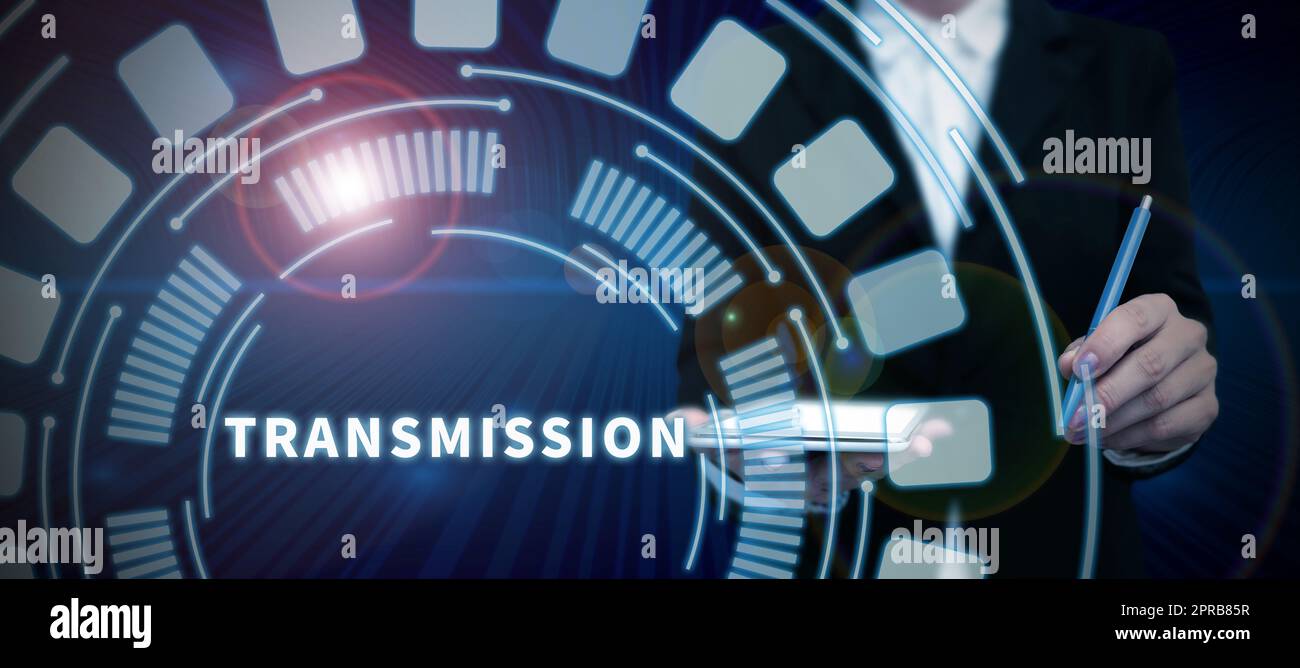 Sign displaying Transmission. Concept meaning Automobile engine part ...