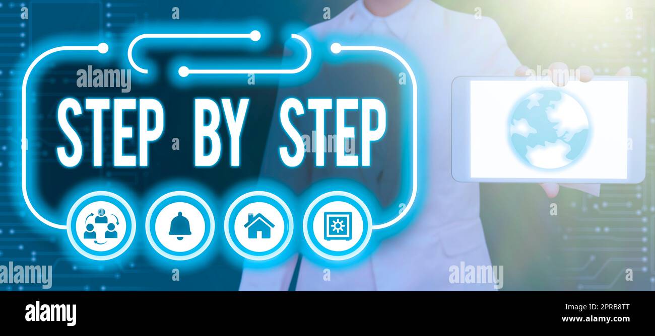 Text caption presenting Step By Step. Business idea Slow progress Road ...