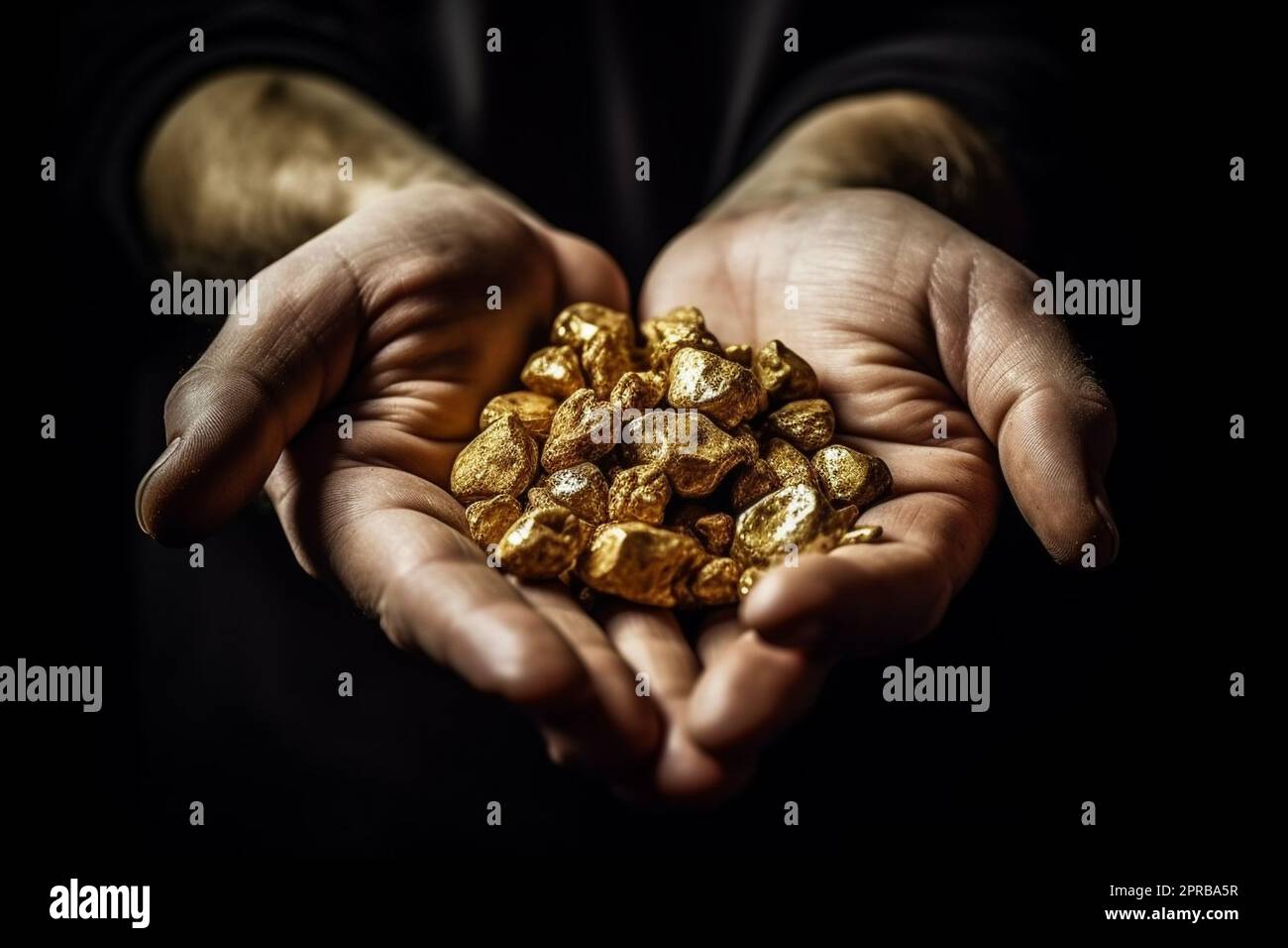 Gold Nuggets held in the hands of a prospector Stock Photo - Alamy