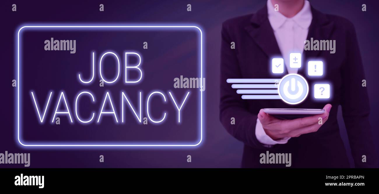 Hand writing sign Job Vacancy. Conceptual photo empty or available paid ...