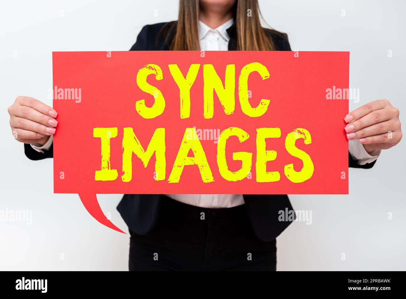 Hand writing sign Sync Images. Business showcase Making photos ...