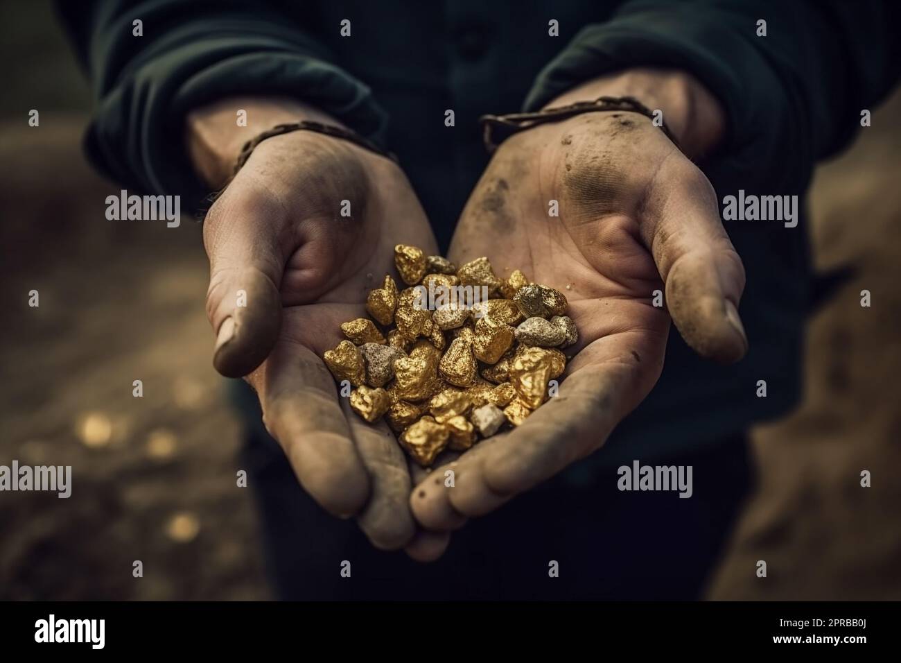 Gold Nuggets held in the hands of a prospector Stock Photo - Alamy