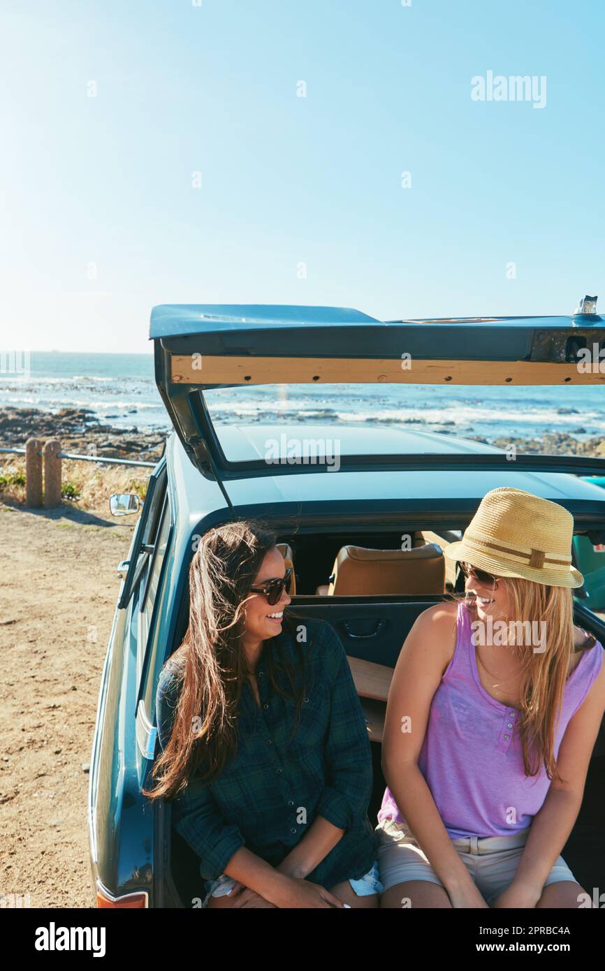 We should come here more often. two friends on a road trip near the ocean Stock Photo - Alamy