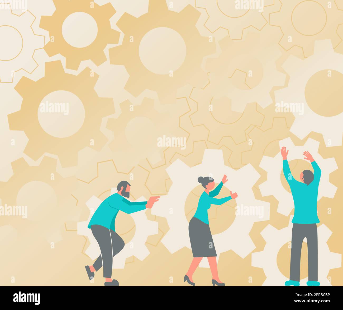 Three Colleagues Carrying Cogwheels Arranging Newest Workflow Achieving ...