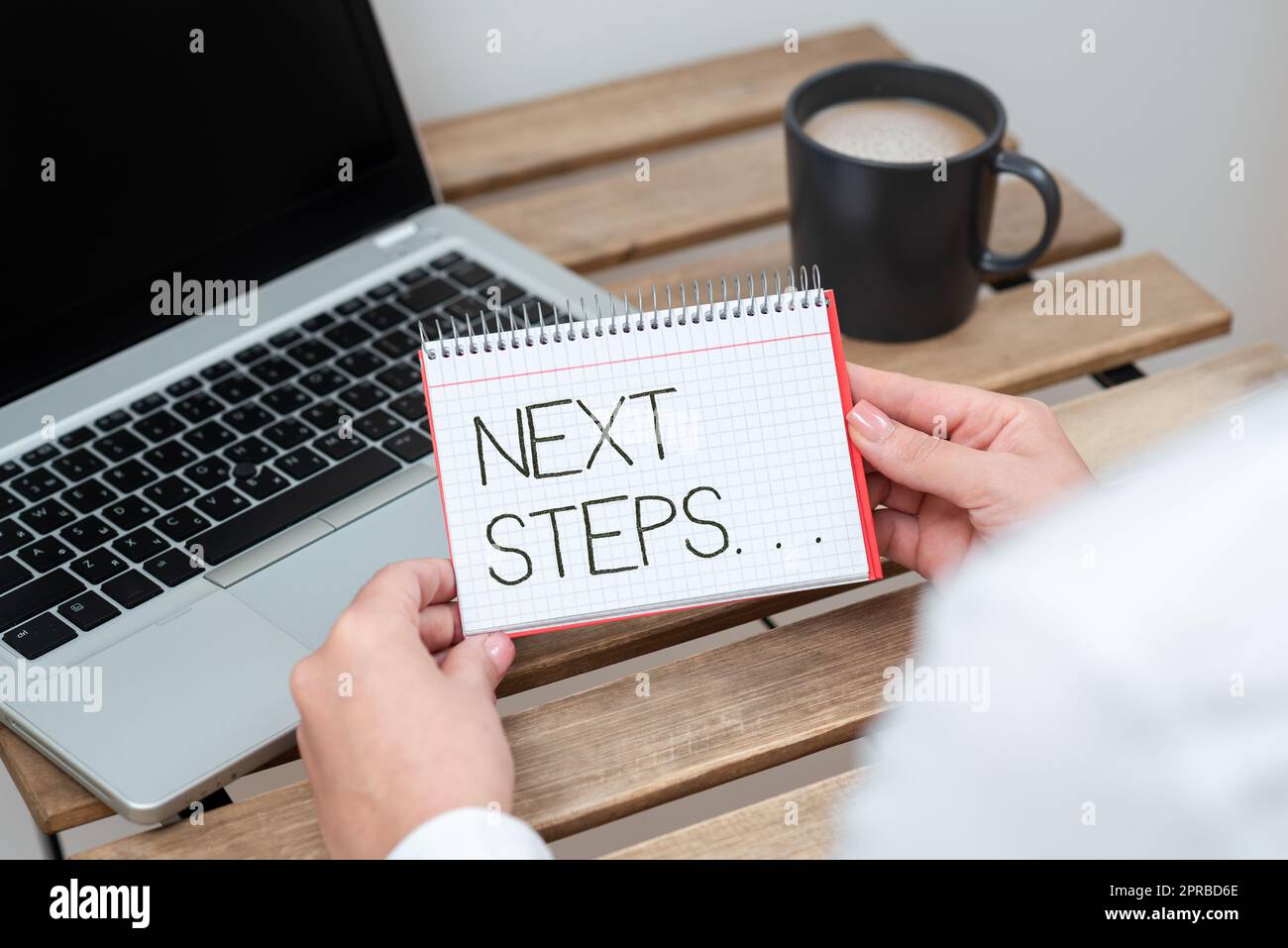 Text caption presenting Next Steps . Word Written on numper of process ...