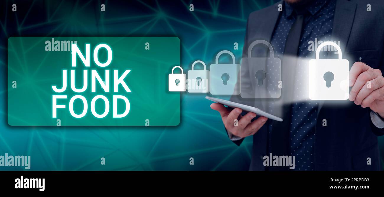 Inspiration showing sign No Junk Food. Internet Concept Stop eating ...
