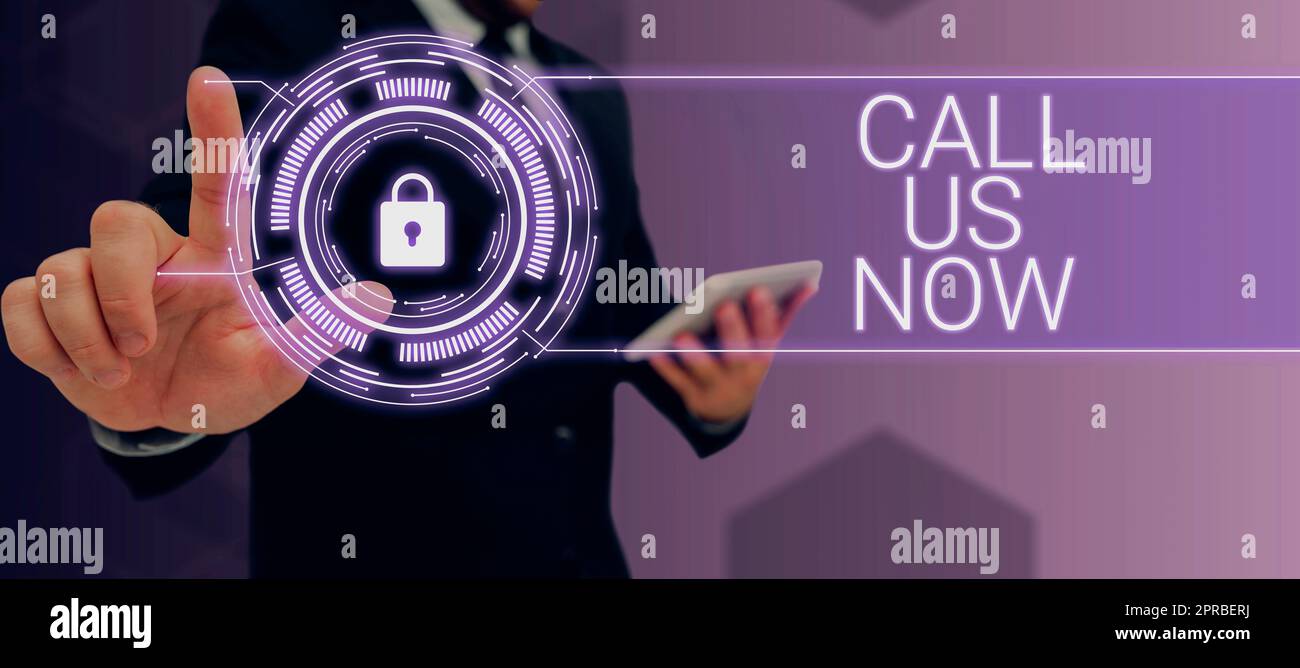 Text sign showing Call Us Now. Business approach Communicate by ...