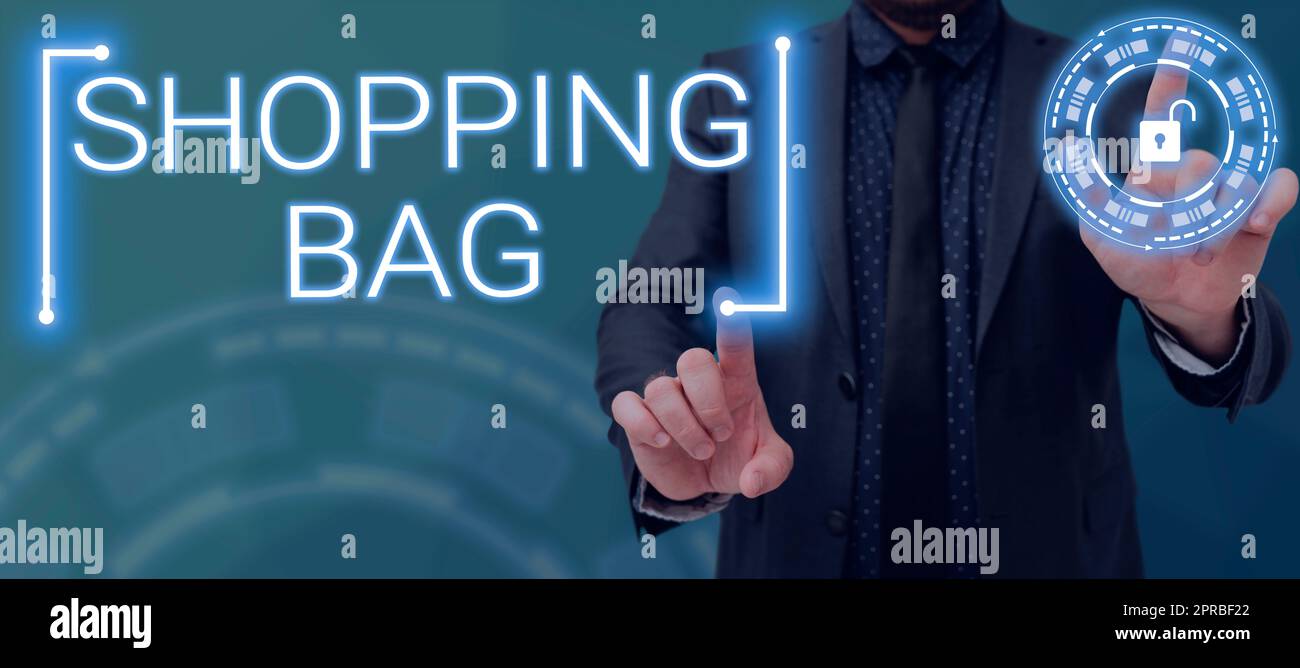 Hand writing sign Shopping Bag. Business overview Containers for ...