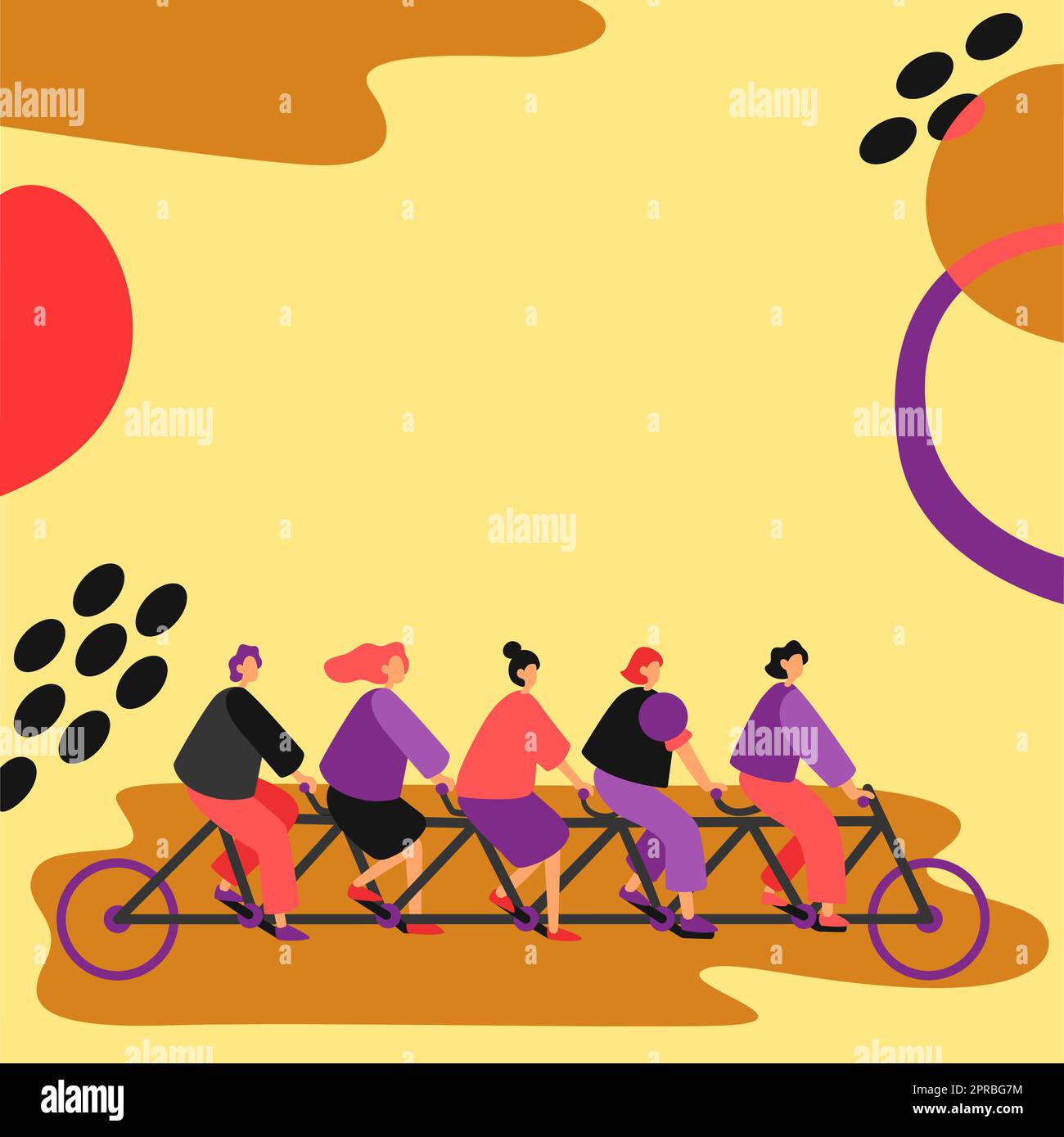Five Colleagues Riding Bicycle Representing Combined Effort Successful ...