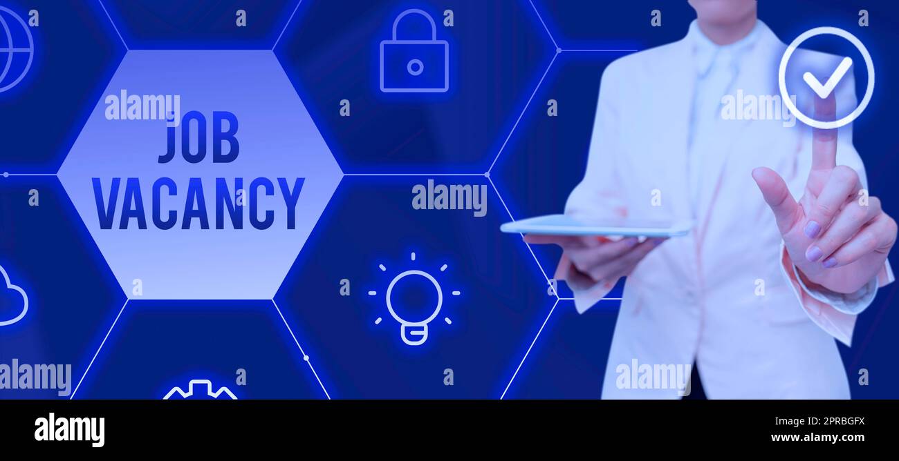 Hand writing sign Job Vacancy. Word Written on empty or available paid ...