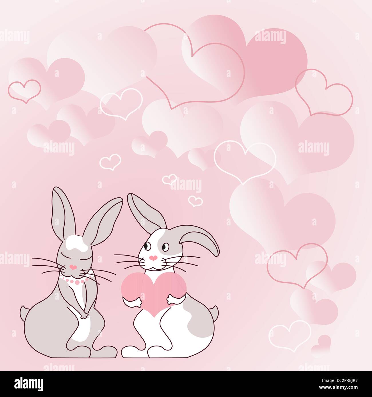 Two rabbits with heart shaped gifts with heartful background ...