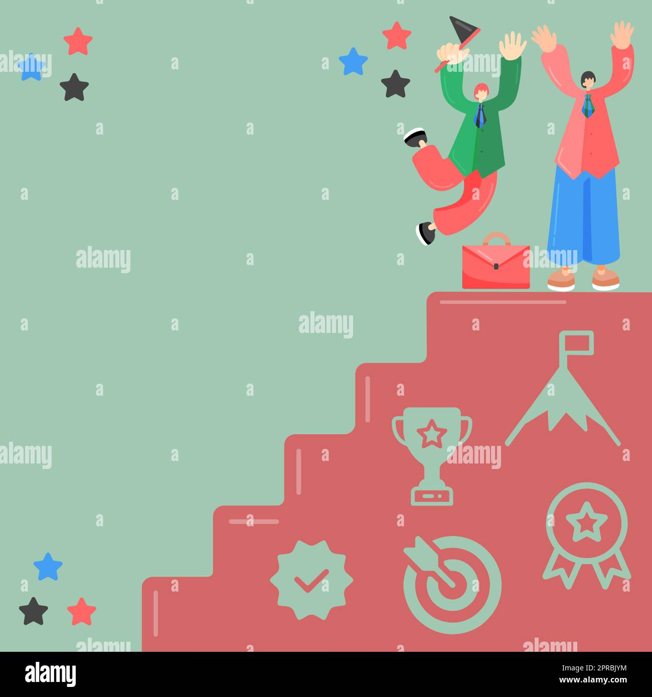 Success Stairscase With S Moving Up Celebrating Business Team. Cartoon ...