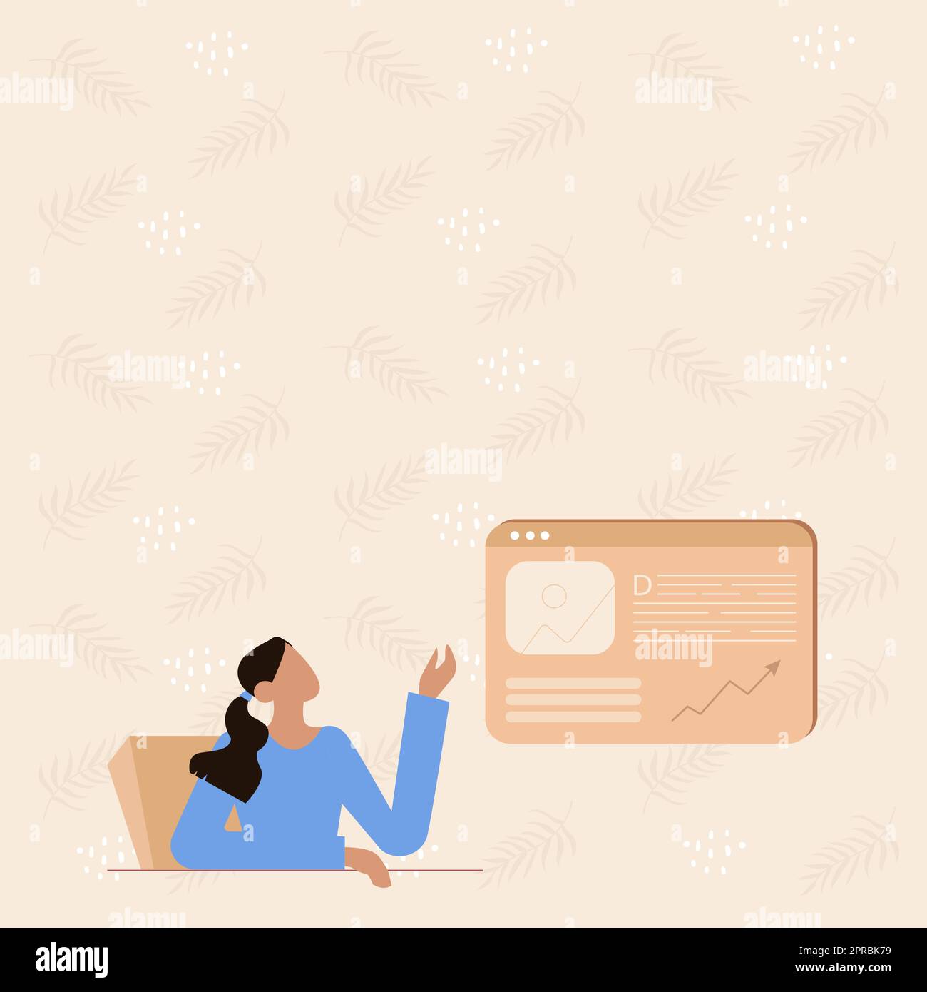 Line Drawing For Lady Sitting Presenting New Ideas With Web Browser ...