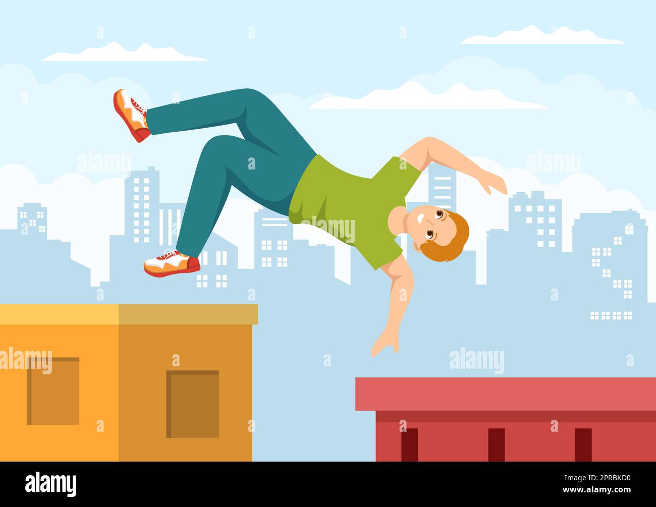 Parkour Sports with Young Men Jumping Over Walls and Barriers in City ...