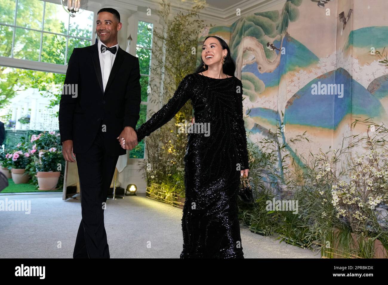Meena Harris and Nikolas Ajagu arrive for the State Dinner with ...
