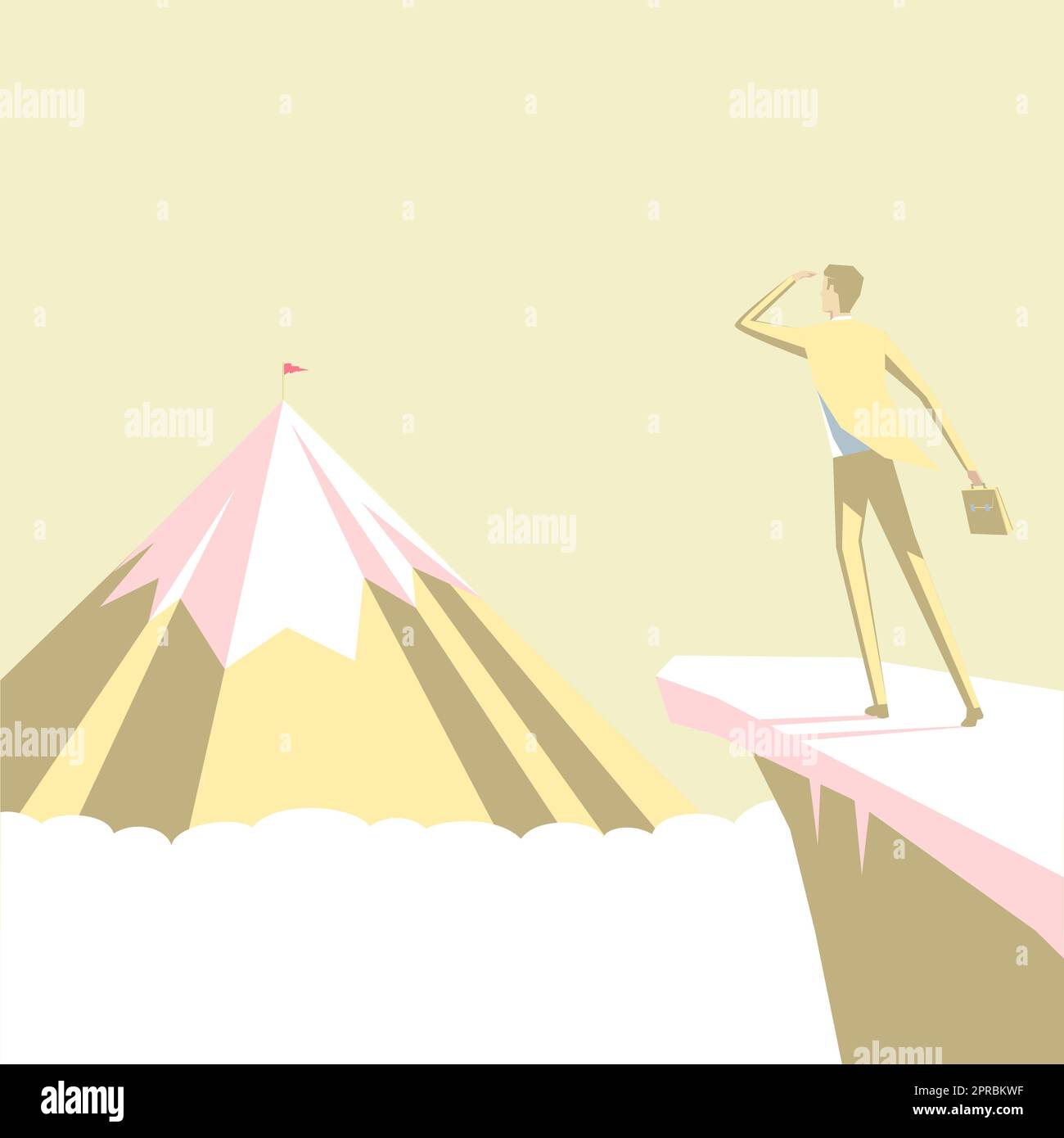 Man On A Mountain Drawing Proud Of His Climbing Success To The Clouds ...