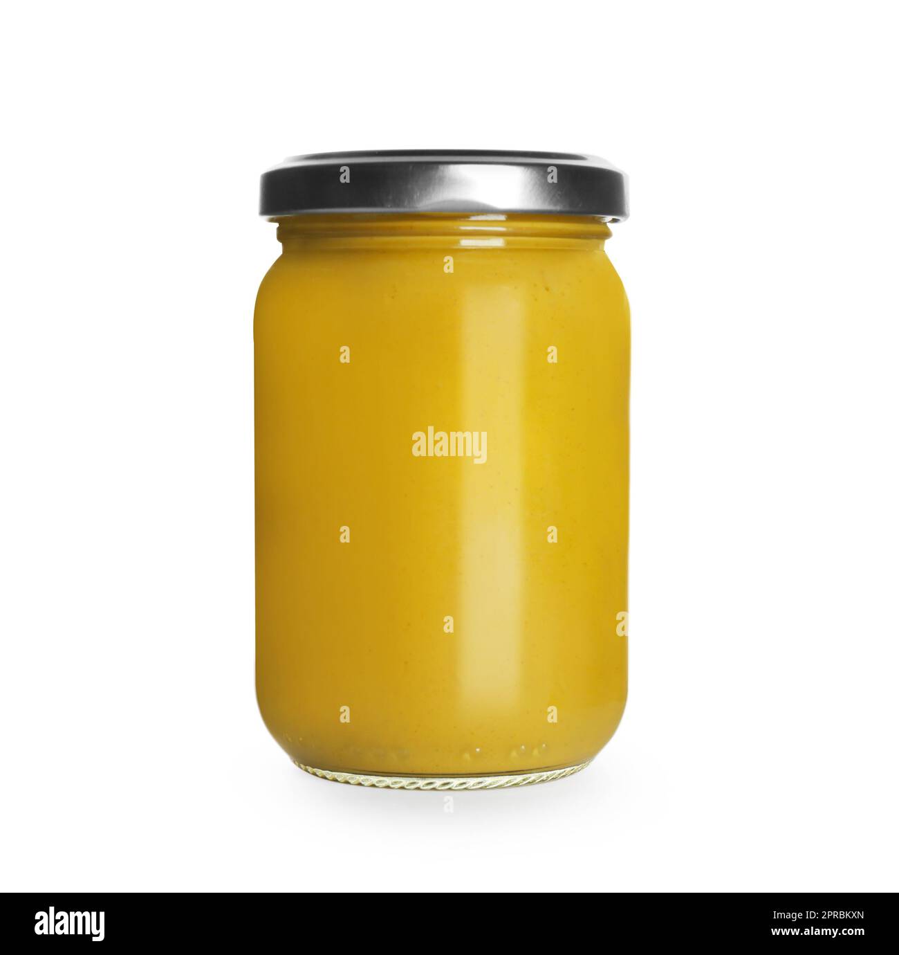 Spicy mustard in glass jar isolated on white Stock Photo - Alamy