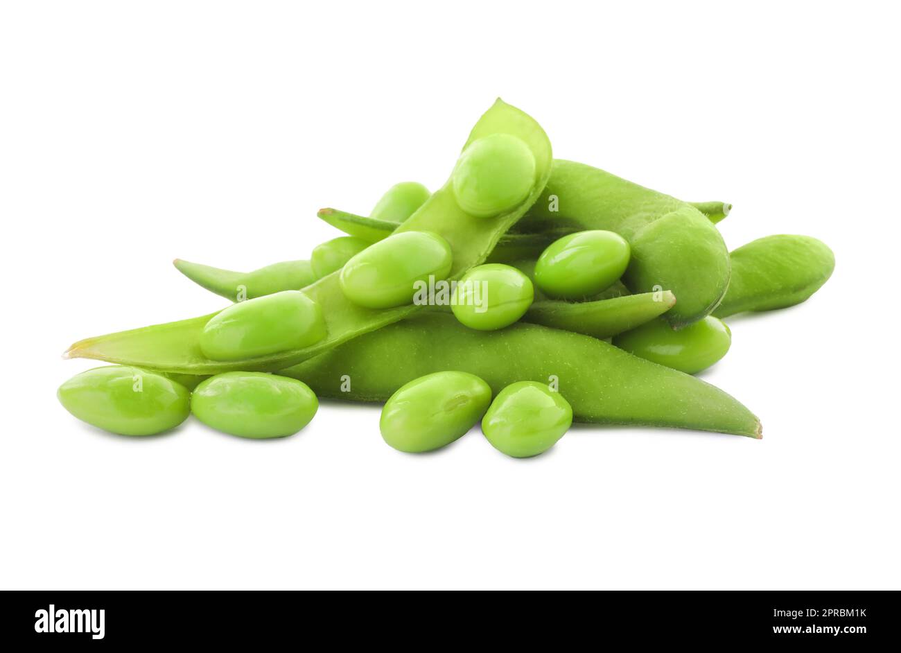 Fresh green edamame pods and beans on white background Stock Photo - Alamy