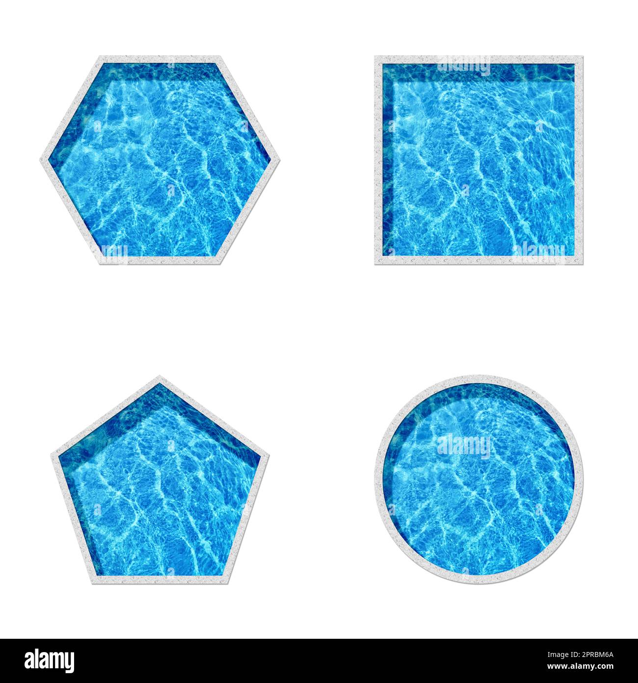 Set with swimming pools of different shapes on white background, top ...