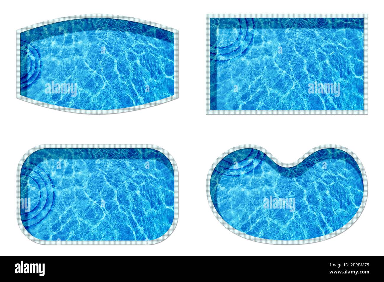 Set with swimming pools of different shapes on white background, top ...