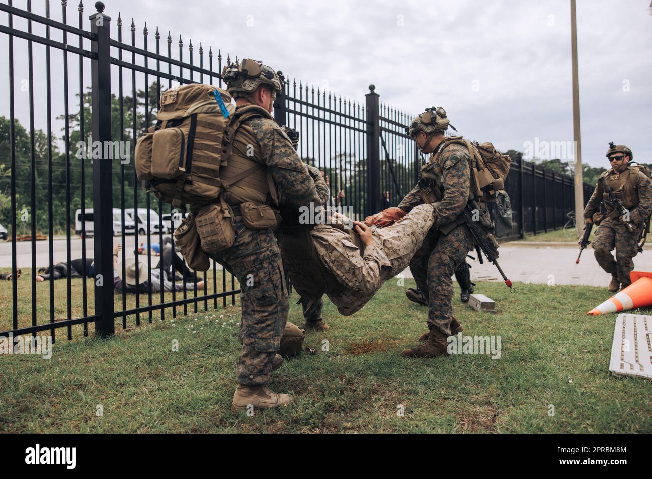 Elements of the 26th Marine Expeditionary Unit (MEU) carry a simulated ...