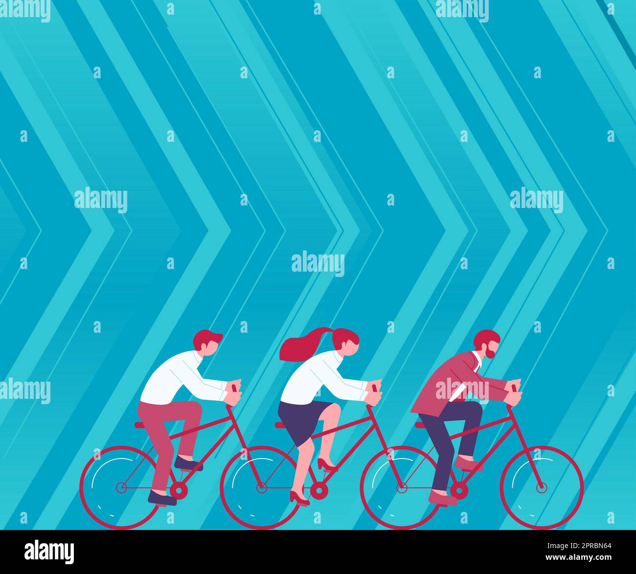 Three Colleagues Riding Bicycle Representing Combined Effort Successful ...