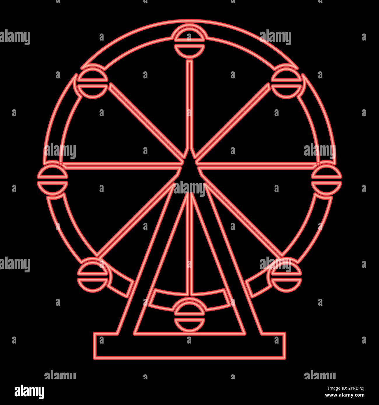 Neon ferris wheel Amusement in park on attraction red color vector illustration image flat style ...