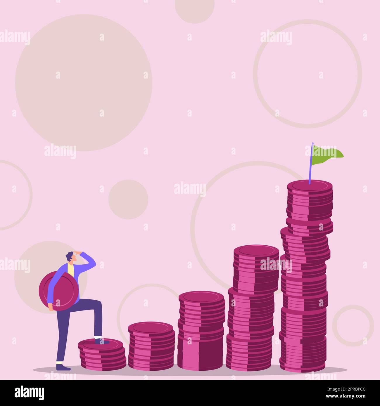 Gentleman Drawing Running Upwards On Stair Steps Of Coins. Man Design ...