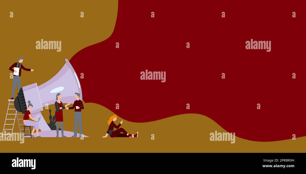 Group Of People Drawing Holding Their Megaphones Talking And Sharing ...