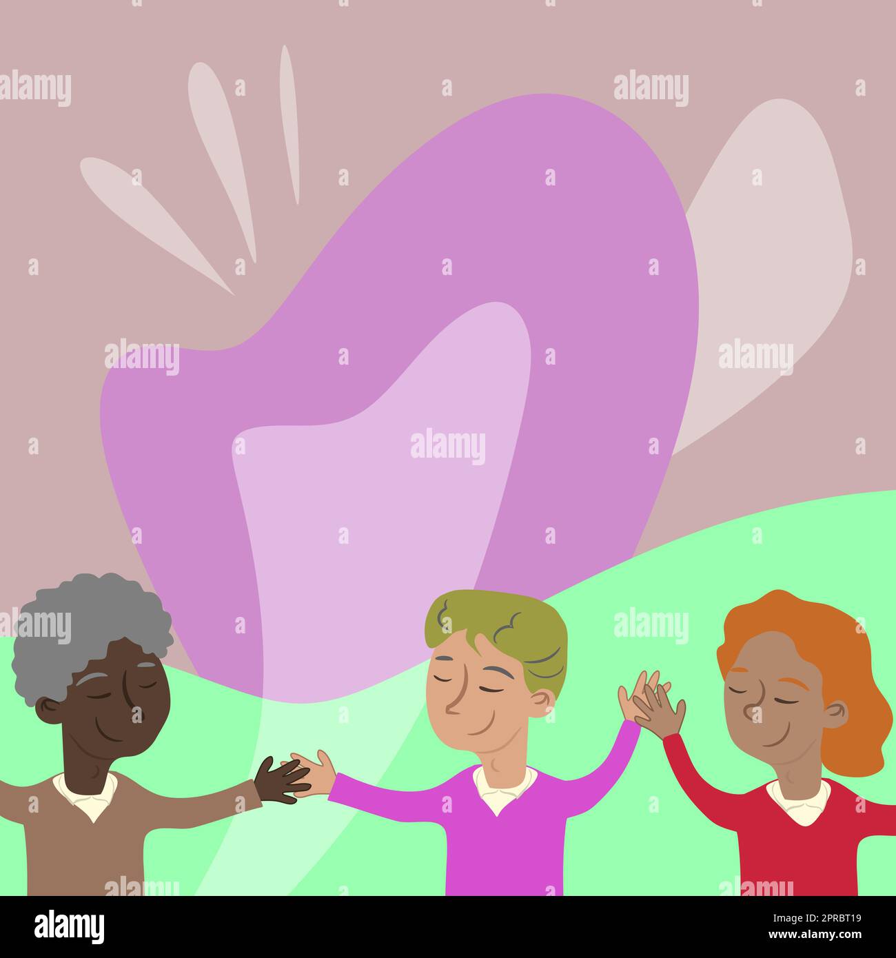 Three Standing People Drawing Holding Hands Showing Team Support And ...