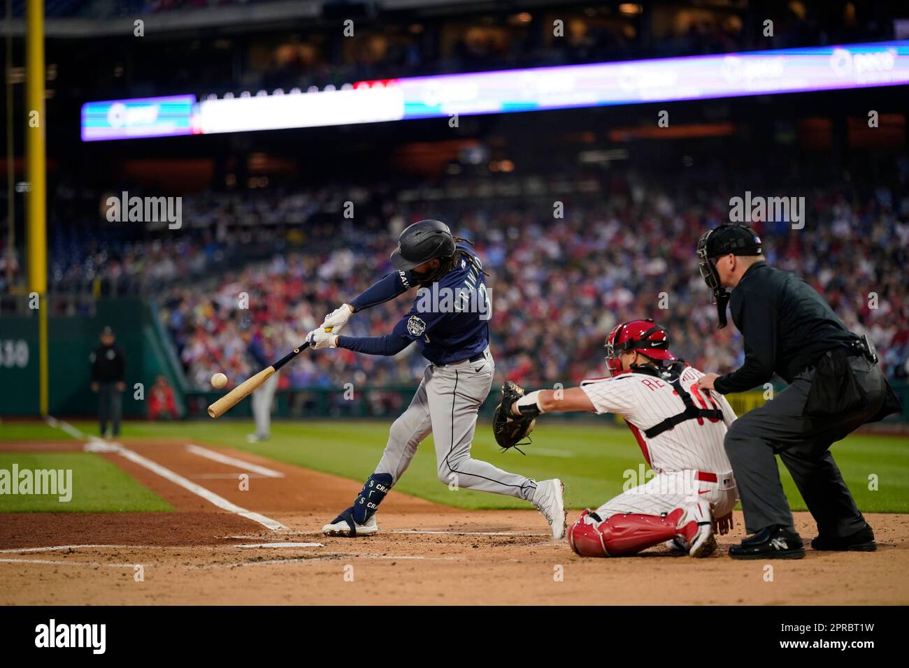 Seattle Mariners' J.P. Crawford hits a grand slam against Philadelphia Phillies pitcher Taijuan ...