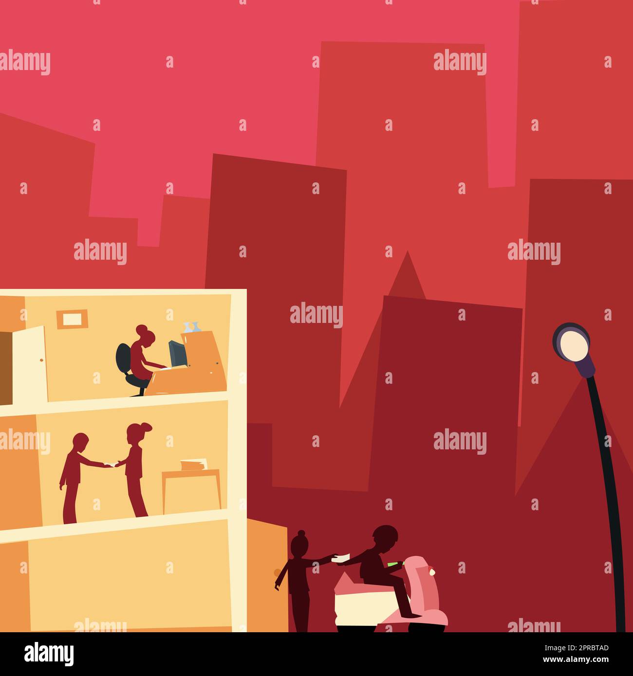 Office Building With Skyscrapers Drawing Showing City Skyline ...