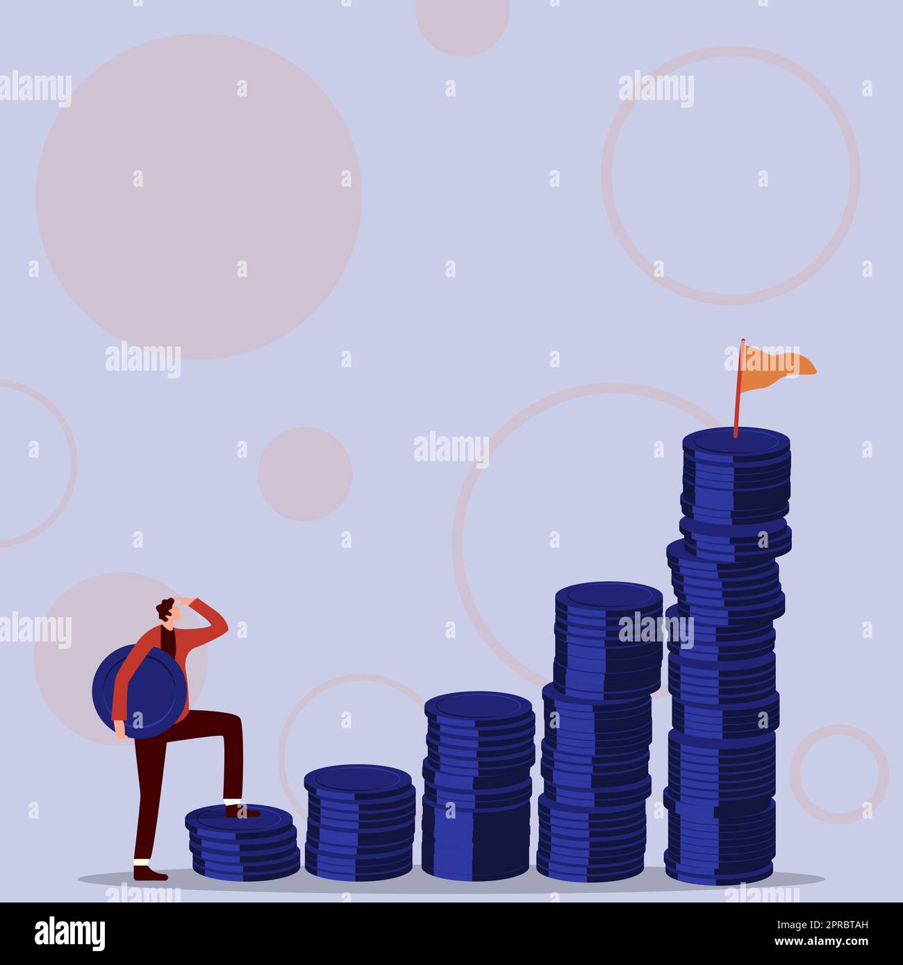 Gentleman Drawing Running Upwards On Stair Steps Of Coins. Man Design ...