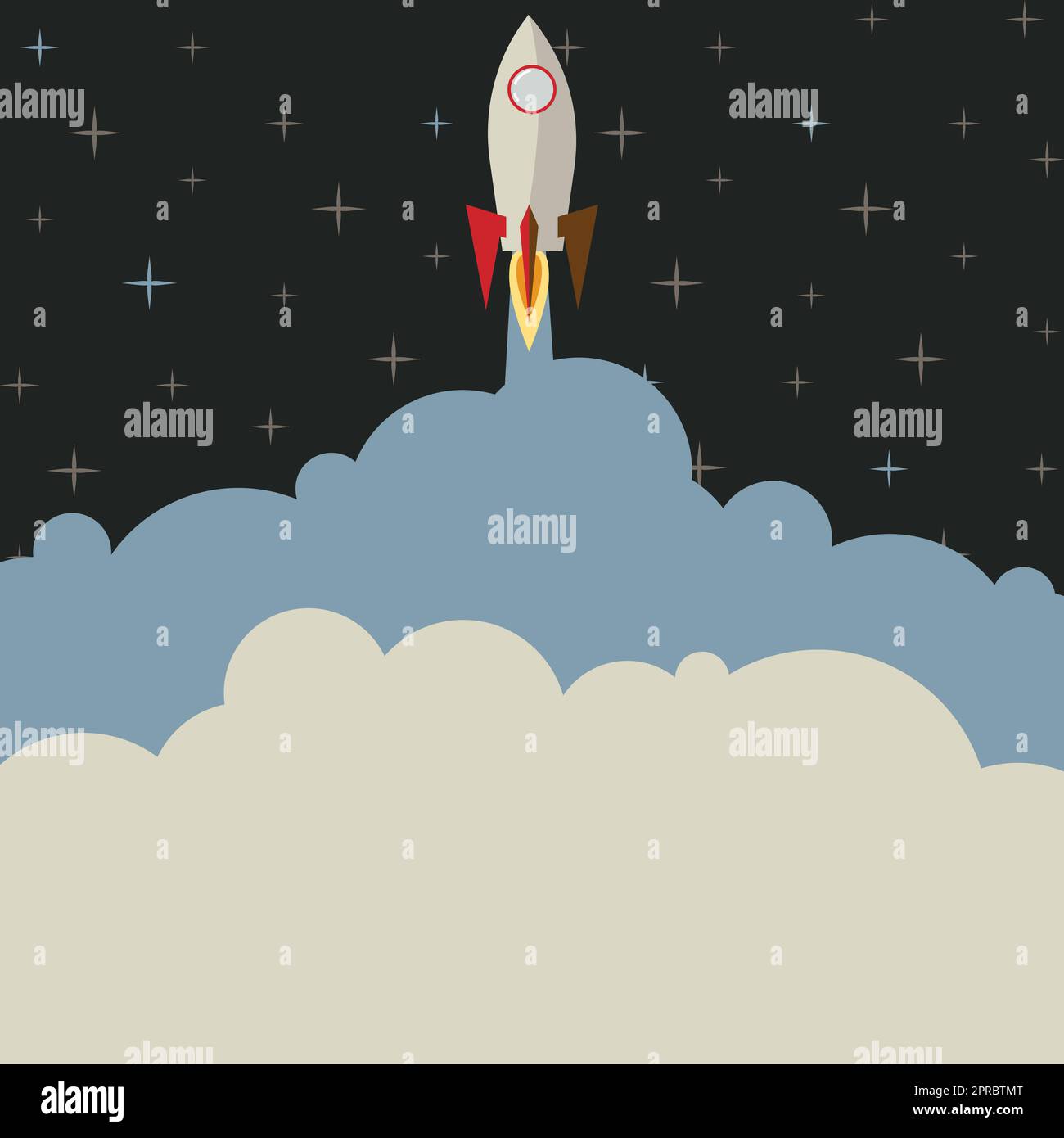 Rocket Ship Launching Fast Straight Up To The Outer Space. Spaceship ...