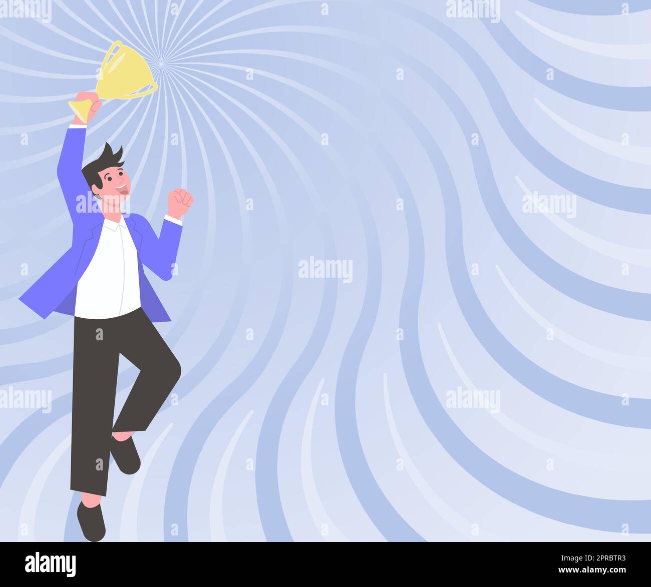 Gentleman Jumping Excitedly Holding Trophy Showing Accomplishments. Man ...