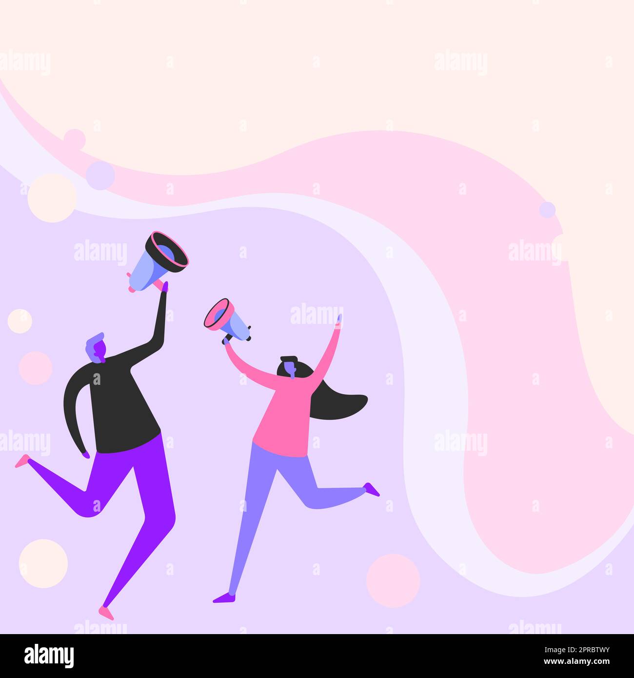 Illustration Of Joyful Partners Mildly Jumping Around Sharing Thoughts ...